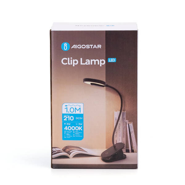 Lampka biurkowa LED z klipsem. Na akumulator 3W 4000K | Czarna ...